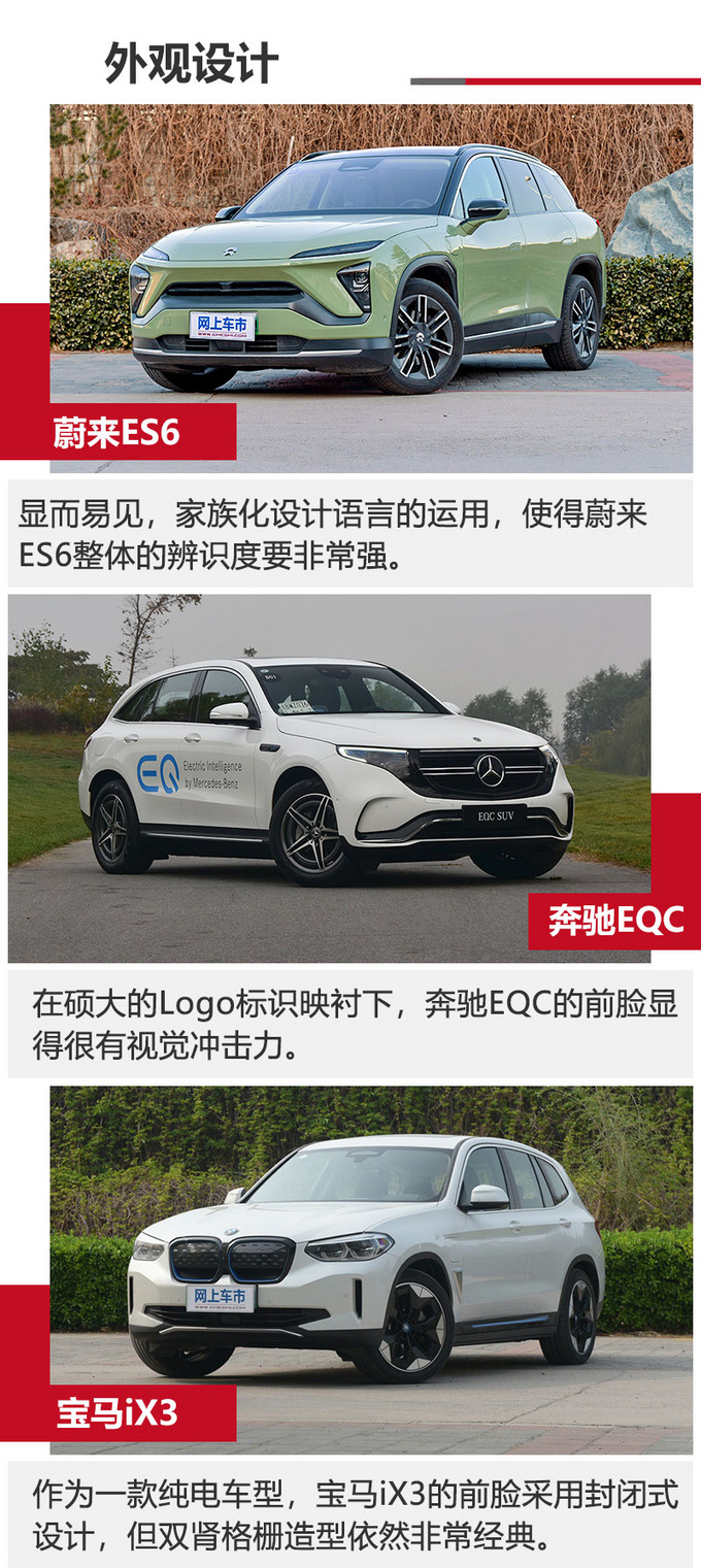 40多万买纯电SUV 蔚来ES6/奔驰EQC/宝马iX3谁更行？_车市快报_红车网